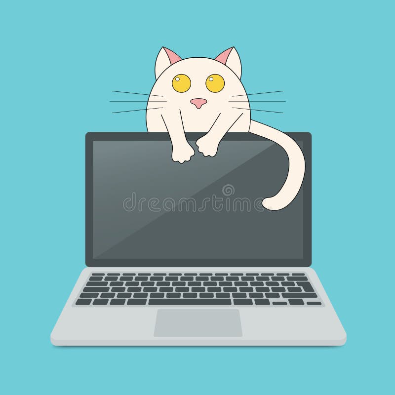 Laptop, Personal Computer with Cat Illustrations. Vector Illustration ...