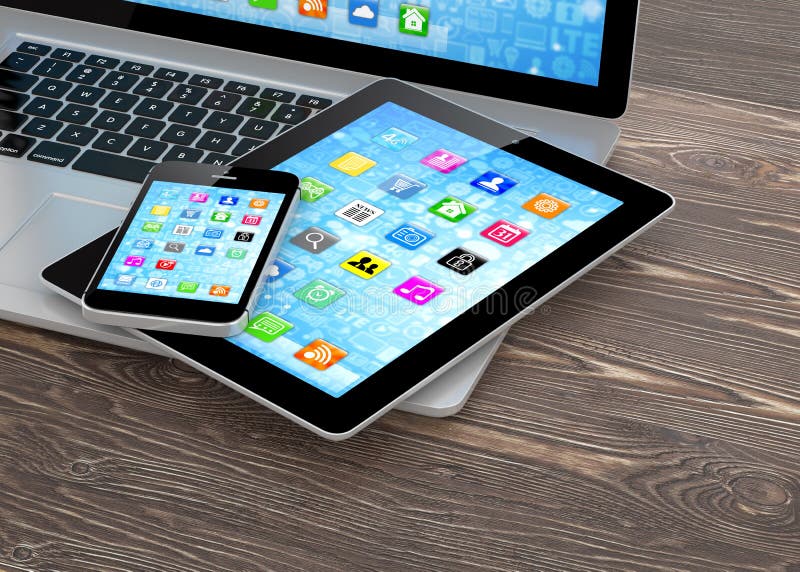 Laptop, phone and tablet stock image. Image of smartphone - 63206371