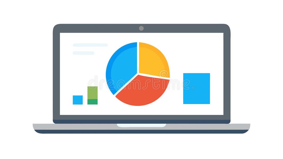 Laptop with Pie & Bar Chart, for Comprehensive Data Analysis. Vector ...
