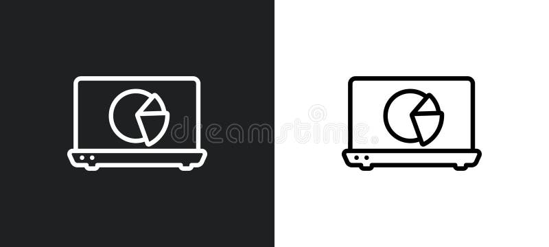 Laptop Pie Chart on Screen Outline Icon in White and Black Colors ...