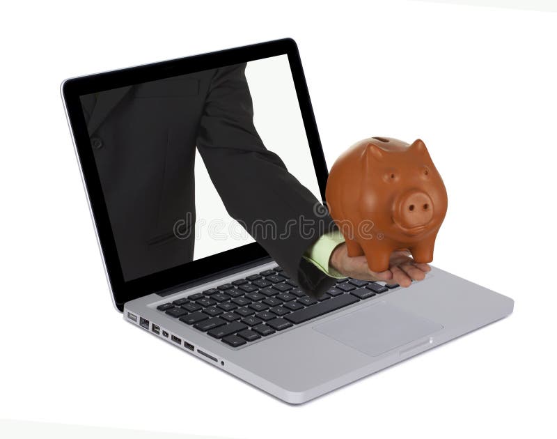 Laptop and piggy bank stock photo. Image of economy, loan - 15256216
