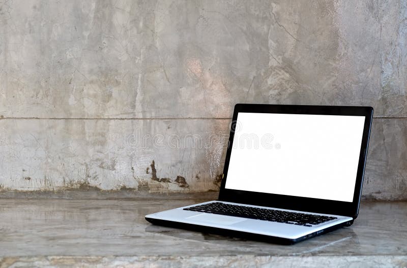 Laptop Place on Cement Floor. Stock Image - Image of brick, blank: 91963627