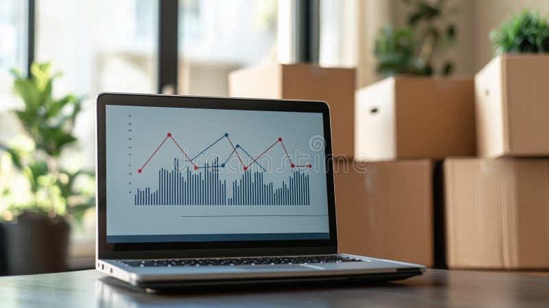 A Laptop Displaying Complex Data Analytics with Bar Graphs and Trends ... A Laptop Displaying Complex Data Analytics with Bar Graphs and Trends ...