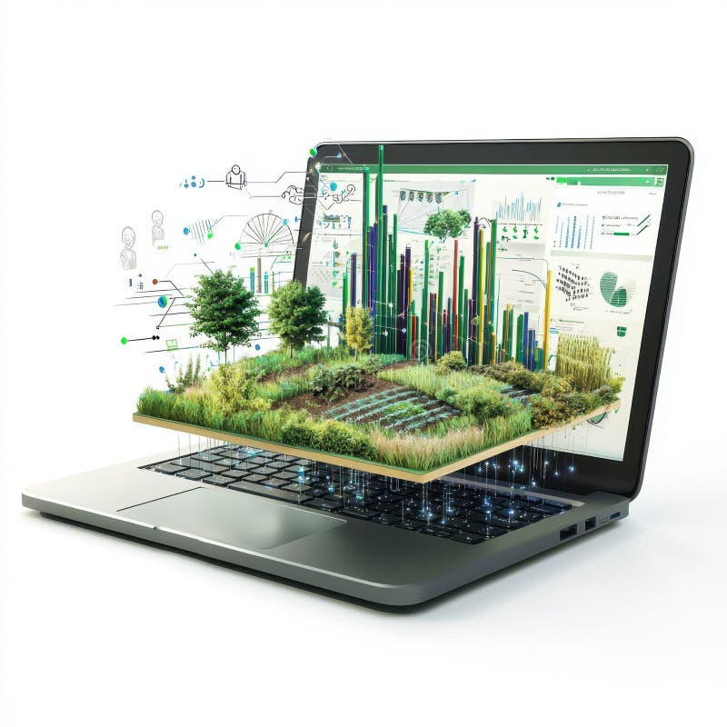 Laptop with a Plant Growing on the Screen Symbolizing Technology and ...