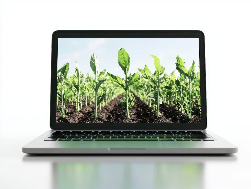 Laptop with a Plant Growing on the Screen Symbolizing Technology and ...