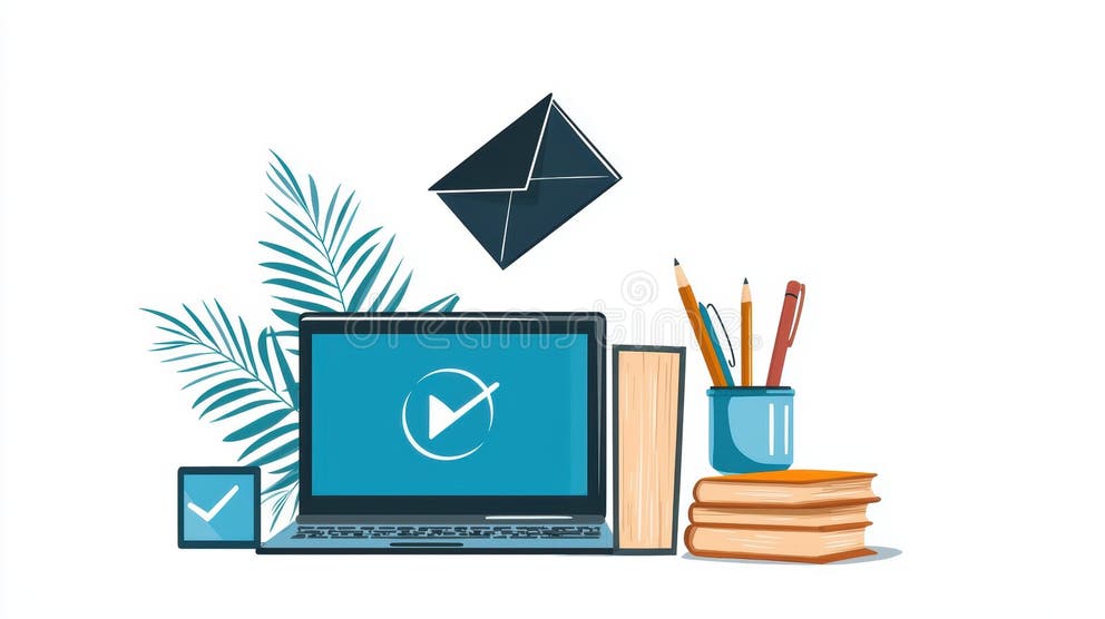 Laptop with a Play Button and Checkmark on the Screen, Surrounded by ...