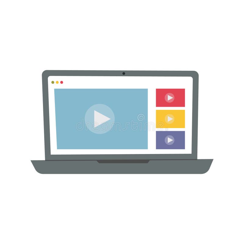 Laptop with Play Button on Screen. Video Player Window Live Streaming ...