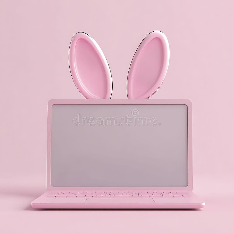 A Laptop with Playful Bunny Ears Stock Illustration - Illustration of ...