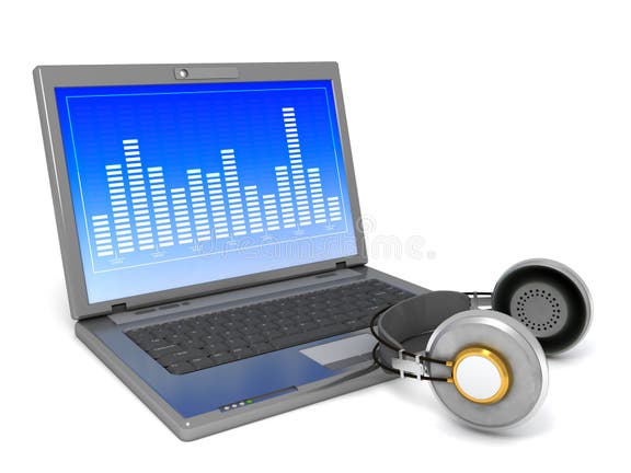 Laptop playing a music stock illustration. Illustration of personal ...