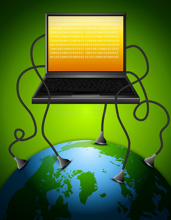 Man Plugged into Laptop stock illustration. Illustration of computing ...