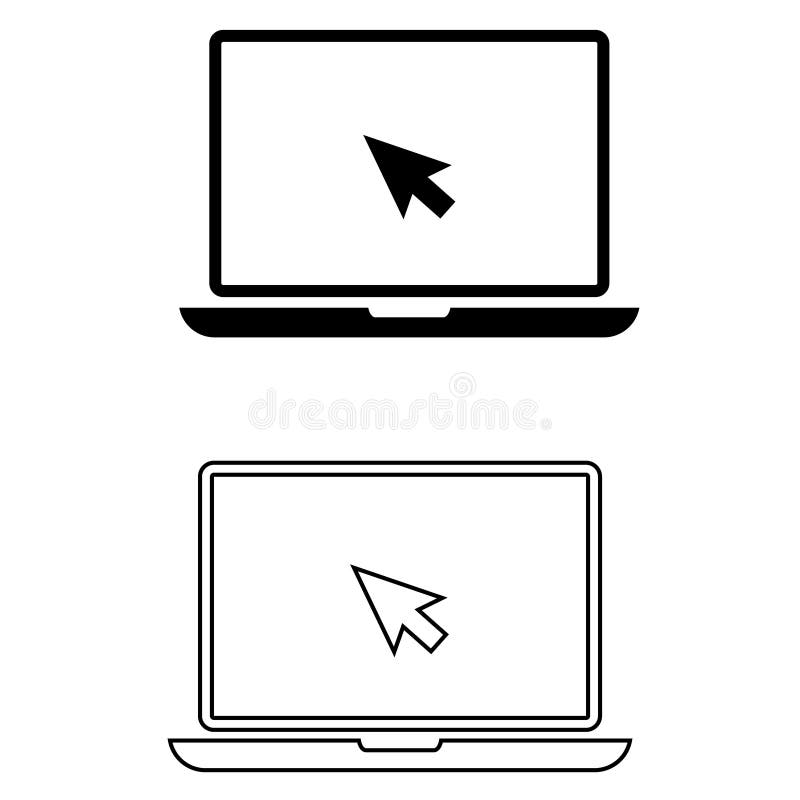 Laptop with Pointer or Cursor Icon Isolated. Notebook Screen Template. Display with Clicking ...