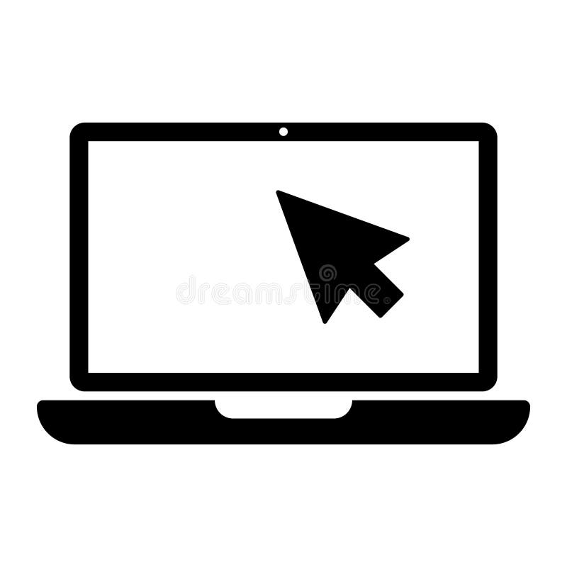 Laptop with Pointer or Cursor on Screen Icon. Simple Solid Style for ...