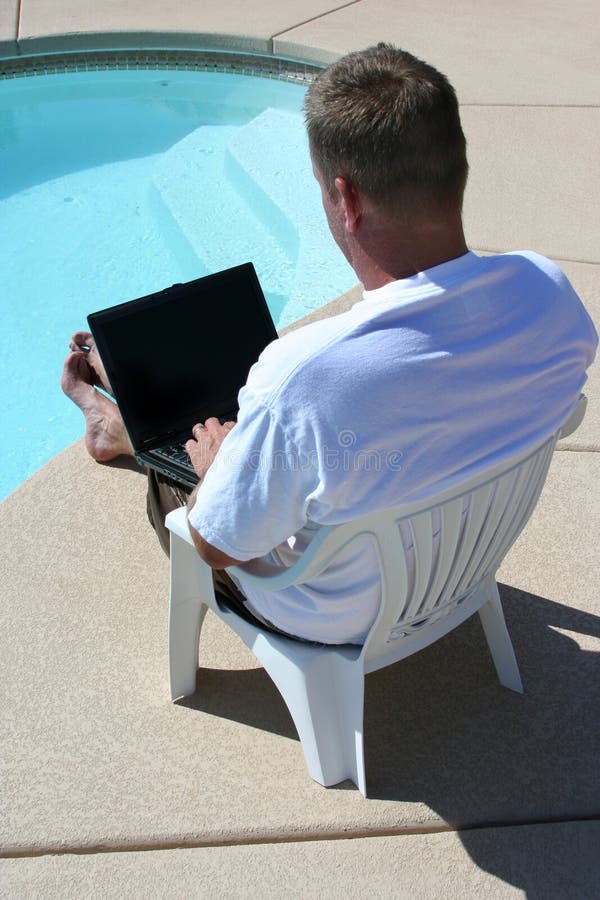 Laptop by pool stock image. Image of emailing, relaxing - 6030901
