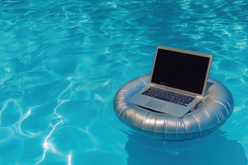 Laptop on a Pool Float in a Swimming Pool Ai Photo Stock Illustration ...