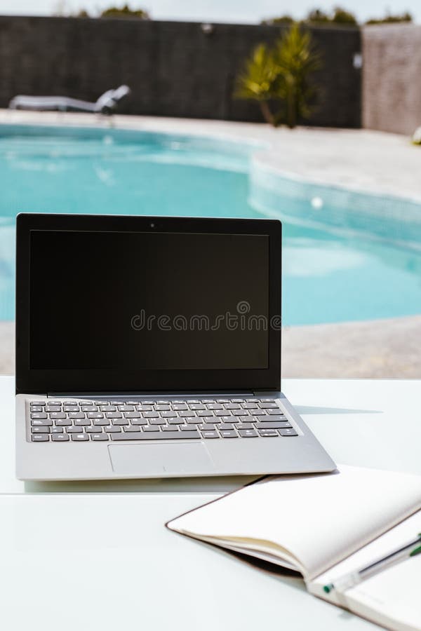 Modern Home Office Garden View Pool Workspace Stock Photos - Free ...