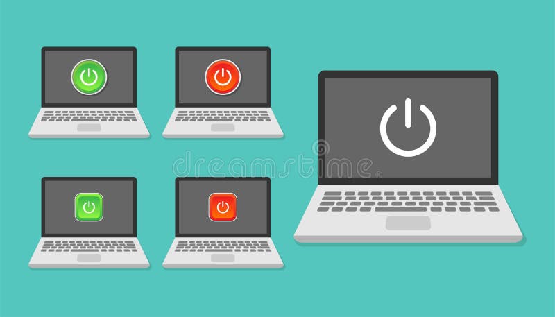 Laptop and Power on Off Vector Collection Stock Vector - Illustration ...