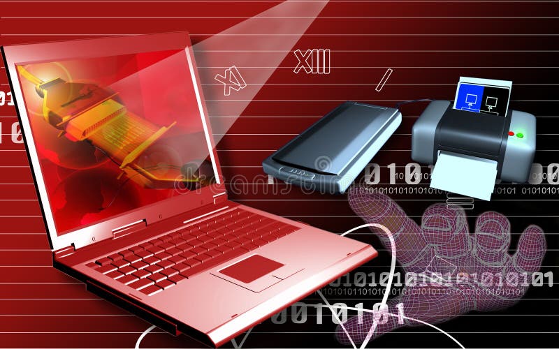 Laptop printer and scanner stock illustration. Illustration of compact ...