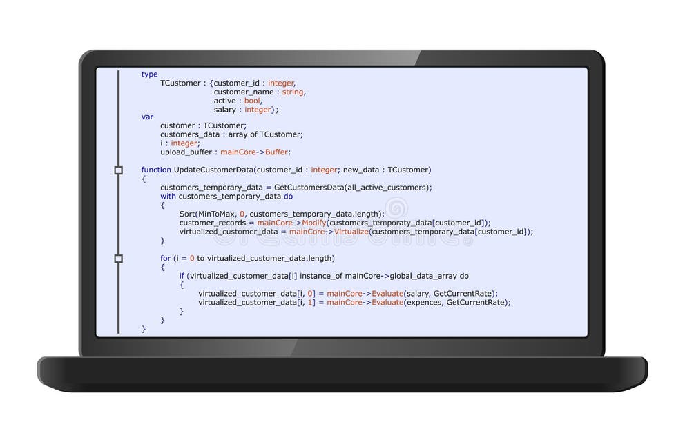 Laptop with Program Code on Screen. Stock Vector - Illustration of ...