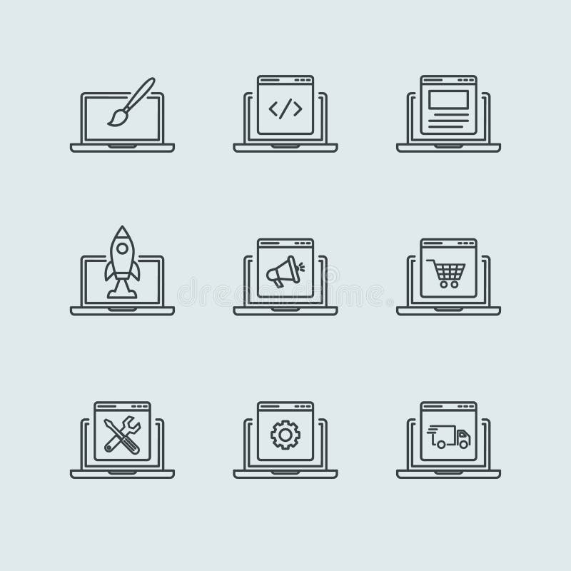 Laptop Programming Icons Set Programmer Developer Stock Colored Filled Icon Set Vector Stock ...