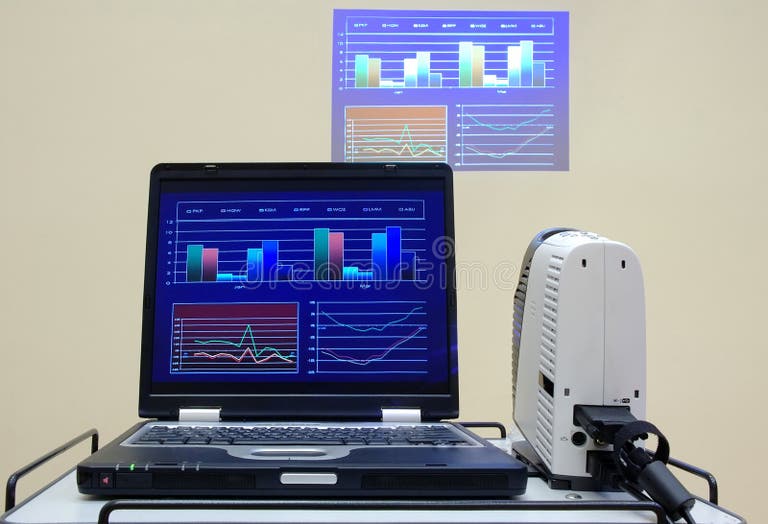 Laptop with the projector stock photo. Image of diagram - 132225700