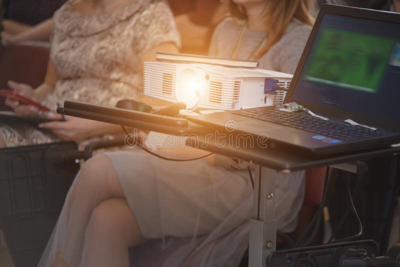 Laptop With The Projector On Office Table Stock Image - Image of ...
