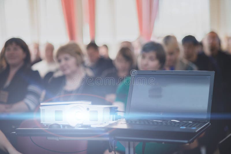 Laptop With The Projector On Office Table Stock Image - Image of ...