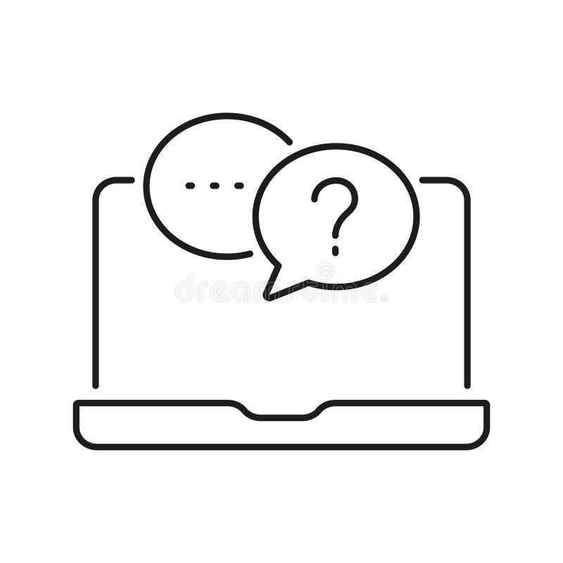 Laptop with Question Chat Bubble Line Icon for Online Support Services ...