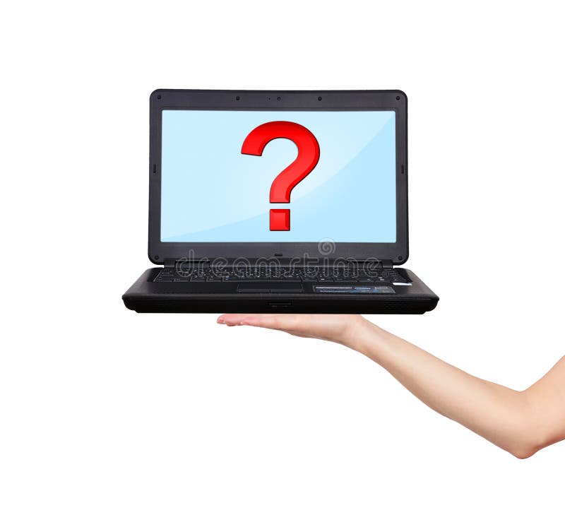 Laptop with question mark stock photo. Image of success - 30870496