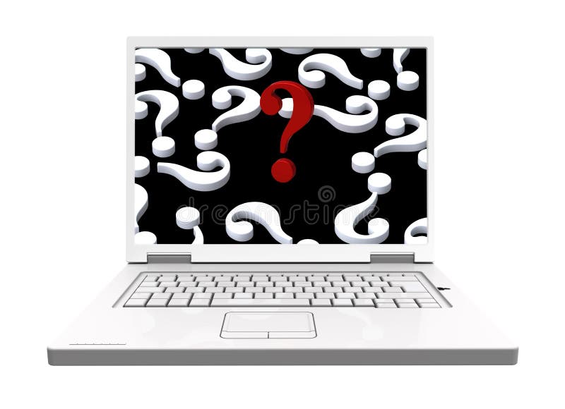 Laptop with Question Marks on the Screen Isolated Over White. Stock Illustration - Illustration ...