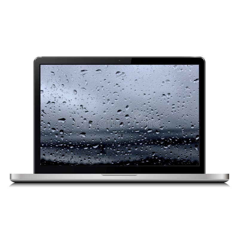 Laptop with rain drops stock photo. Image of modern, plasma - 91063298