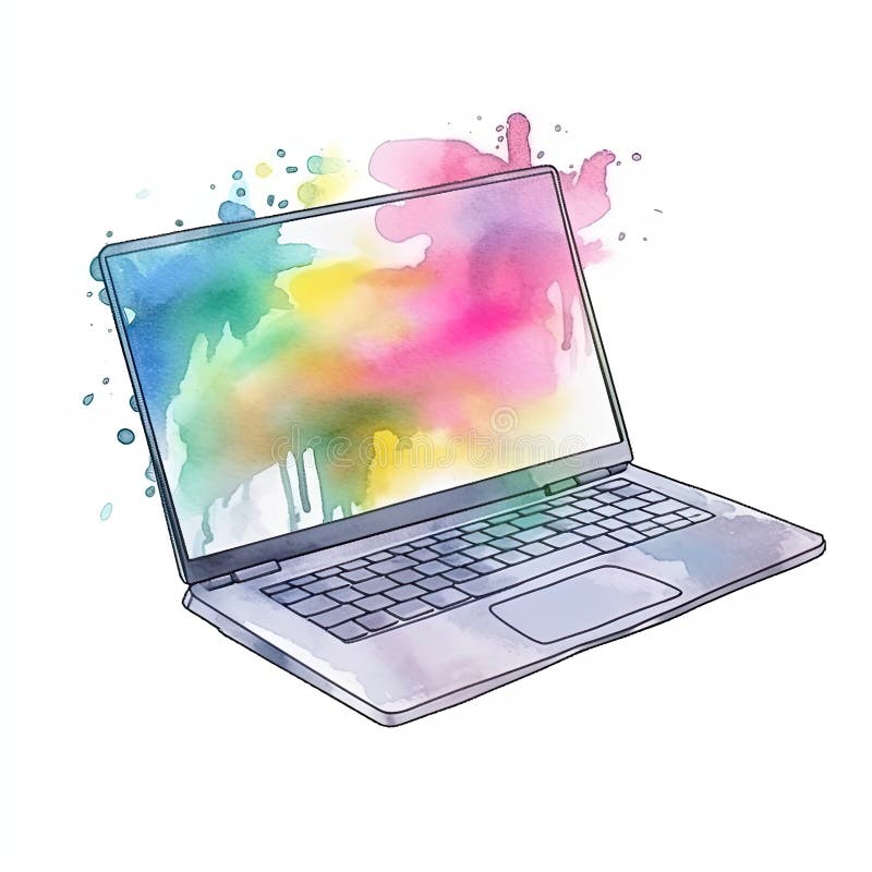 Laptop with a Rainbow Colored Screen and a Watercolor Background Stock ...