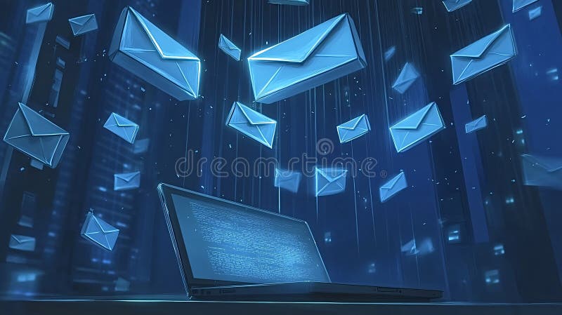 Laptop Receiving a Huge Amount of Email Messages in a Server Room Stock ...