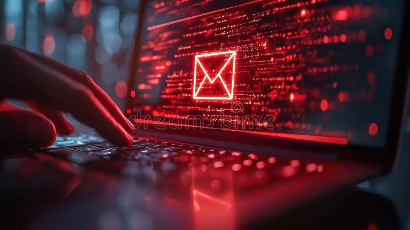 Laptop with Red Email Folder Icon on Screen, Concept of Spam Phishing ...