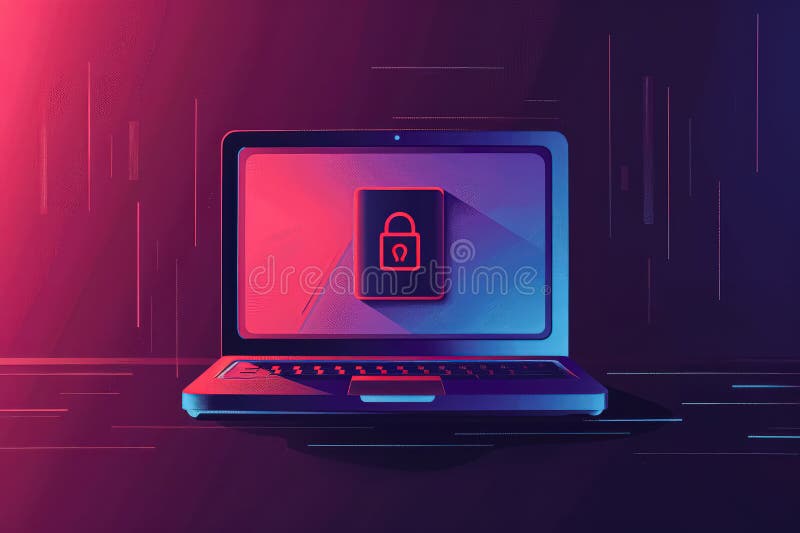 Laptop with a Red Lock on it Stock Image - Image of concept, data ...