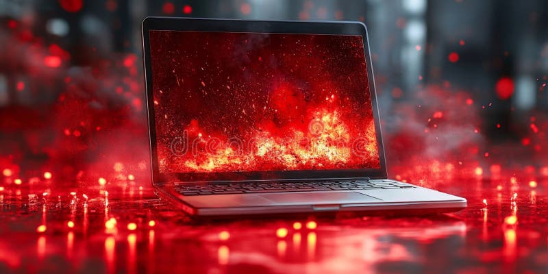 Laptop with Red Warning Icon and Floating Email Notifications Stock ...