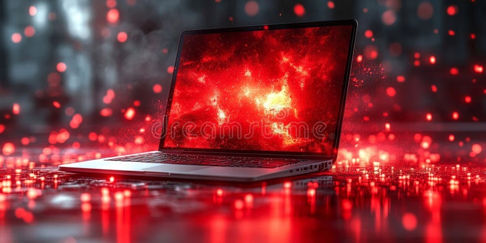 Laptop with Red Warning Icon and Floating Email Notifications Stock ...