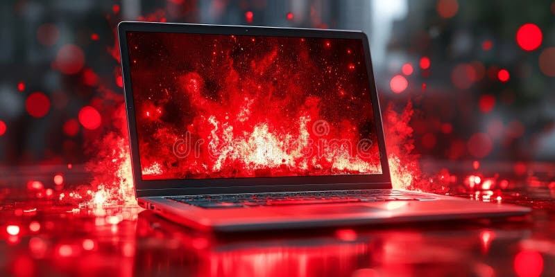 Laptop with Red Warning Icon and Floating Email Notifications Stock ...