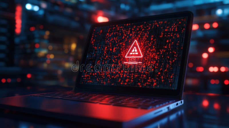 A Laptop with a Red Warning Sign on the Screen Stock Illustration ...