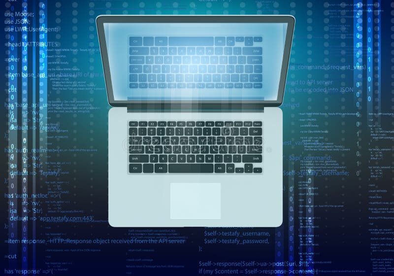 Laptop with Reflection in the Screen and Computer Stock Illustration ...