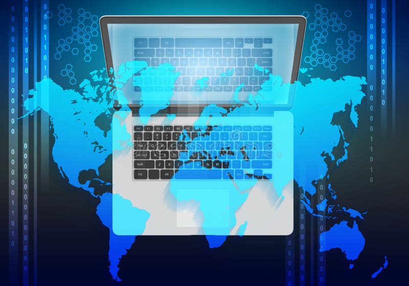 Laptop with Reflection in Screen and Map of the Stock Illustration ...