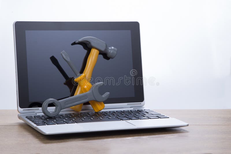Laptop Repair and Maintenance Concept Stock Image - Image of tools ...