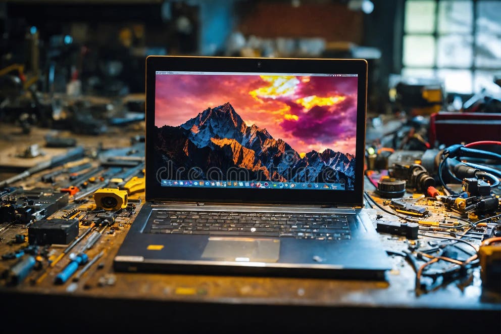 Laptop in Repair Workshop of Computer Hardware and Electronics Stock ...