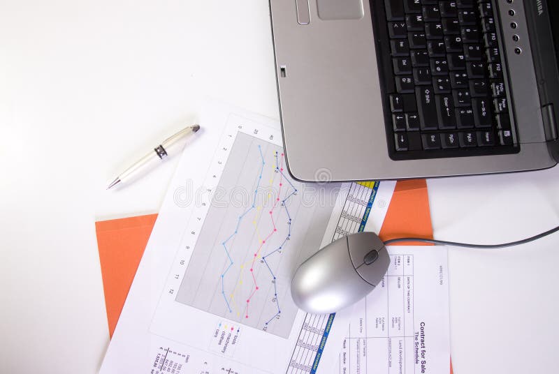 Laptop and reports stock image. Image of desktop, computer - 12454073