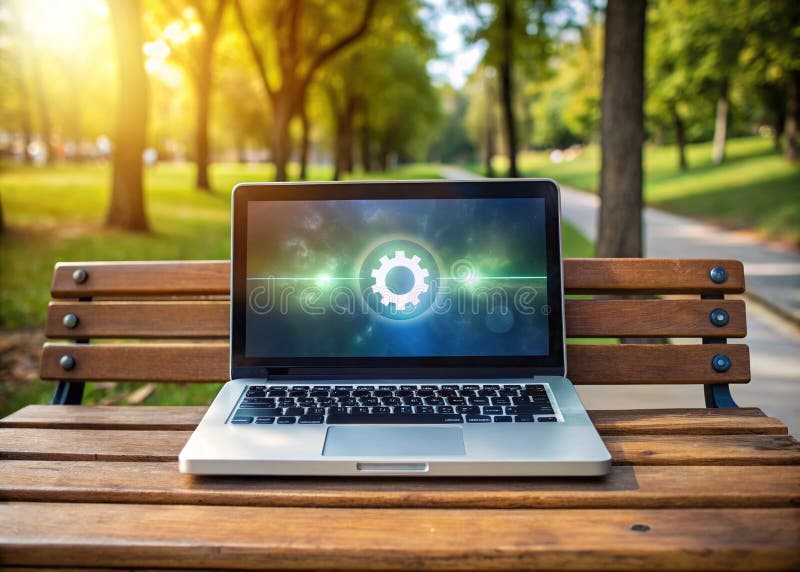 Outdoor Laptop Upgrade a Serene Park Bench Setting for Software ...