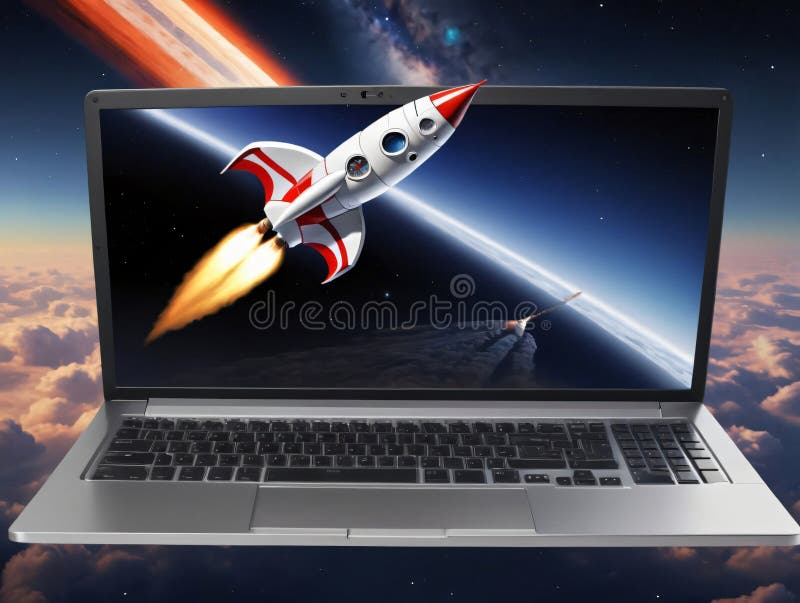 A Laptop with a Rocket Flying Out of it. Generative AI Stock ...