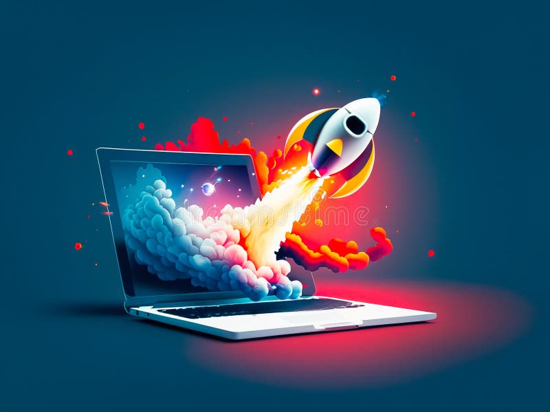 Rocket Flying Out Computer Screen Stock Illustrations – 160 Rocket ...