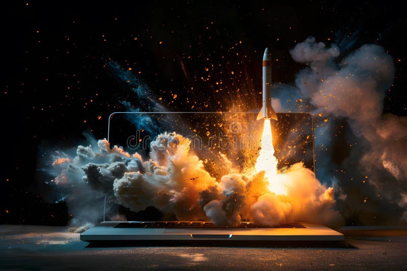 Rocket Launching from Laptop Screen with Explosion Effect - AI ...