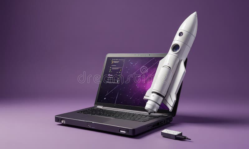 Laptop with Rocket on Top it Stock Illustration - Illustration of ...