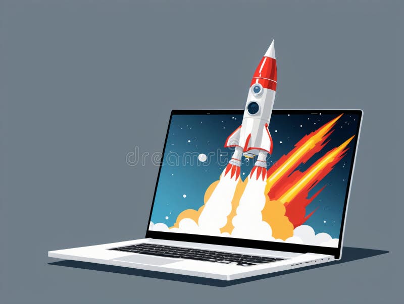 A Laptop with a Rocket on Top of it. Generative AI Stock Illustration ...