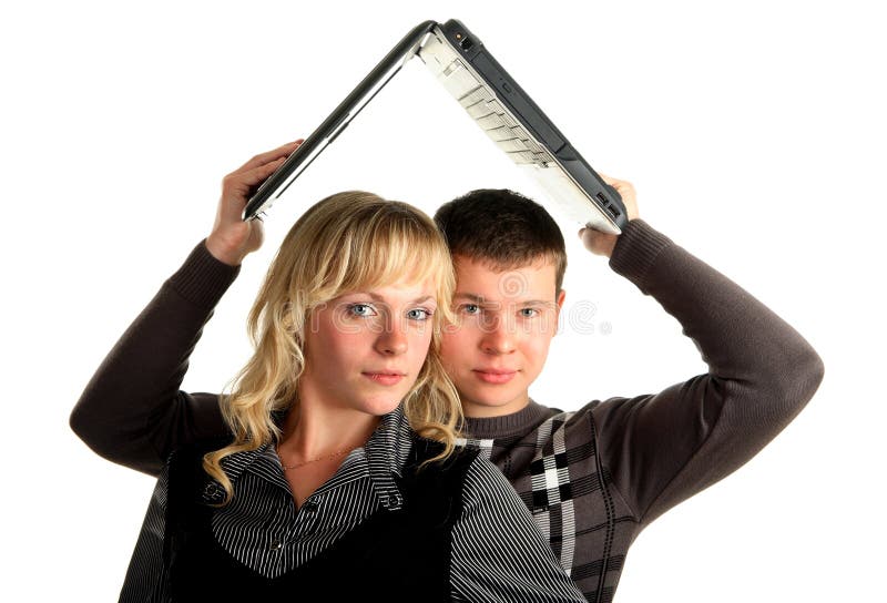 Laptop roof over head stock photo. Image of girl, human - 12000910
